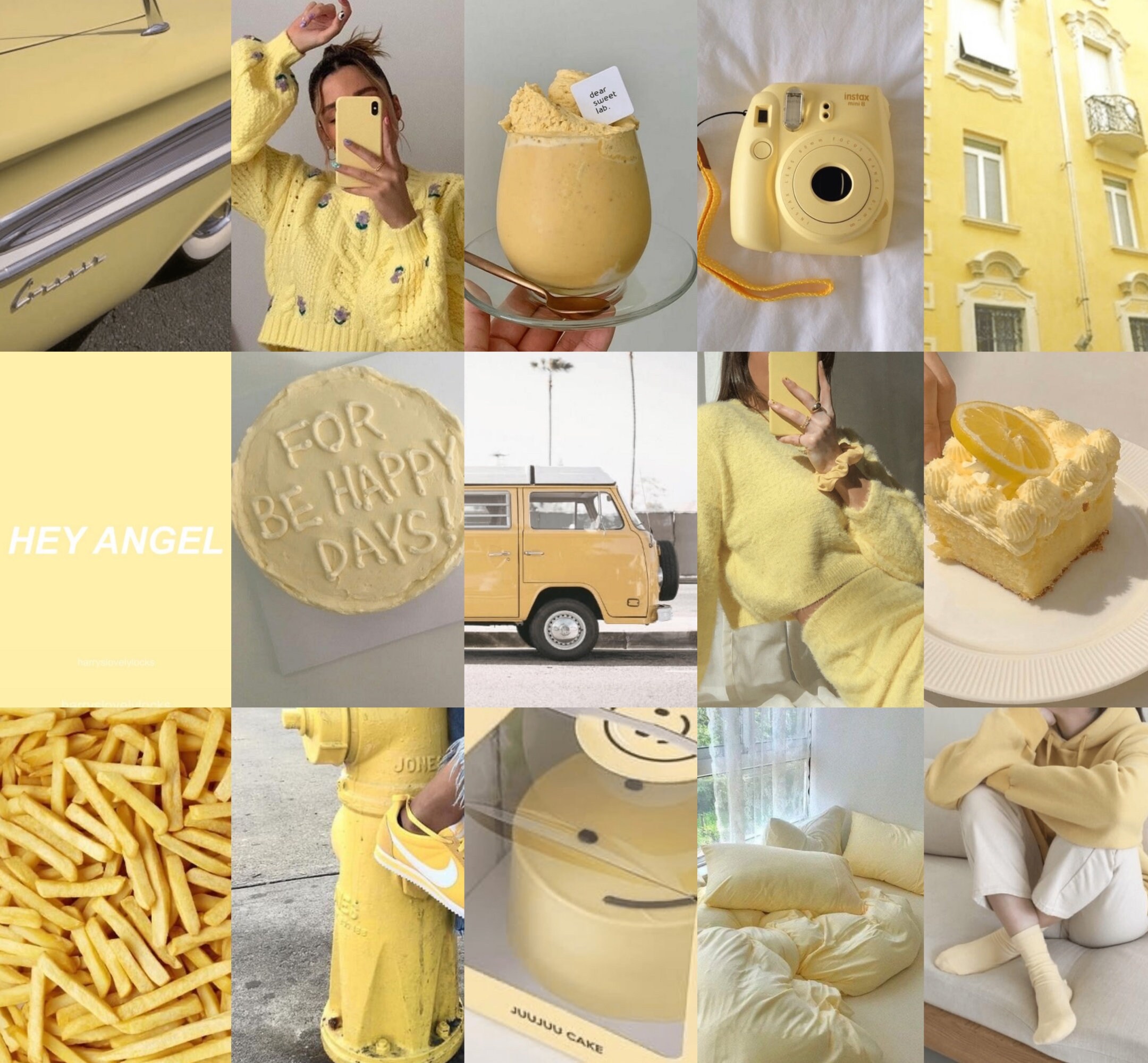 100 PCS Pastel Yellow Aesthetic Wall Collage Yellow Aesthetic Wall ...