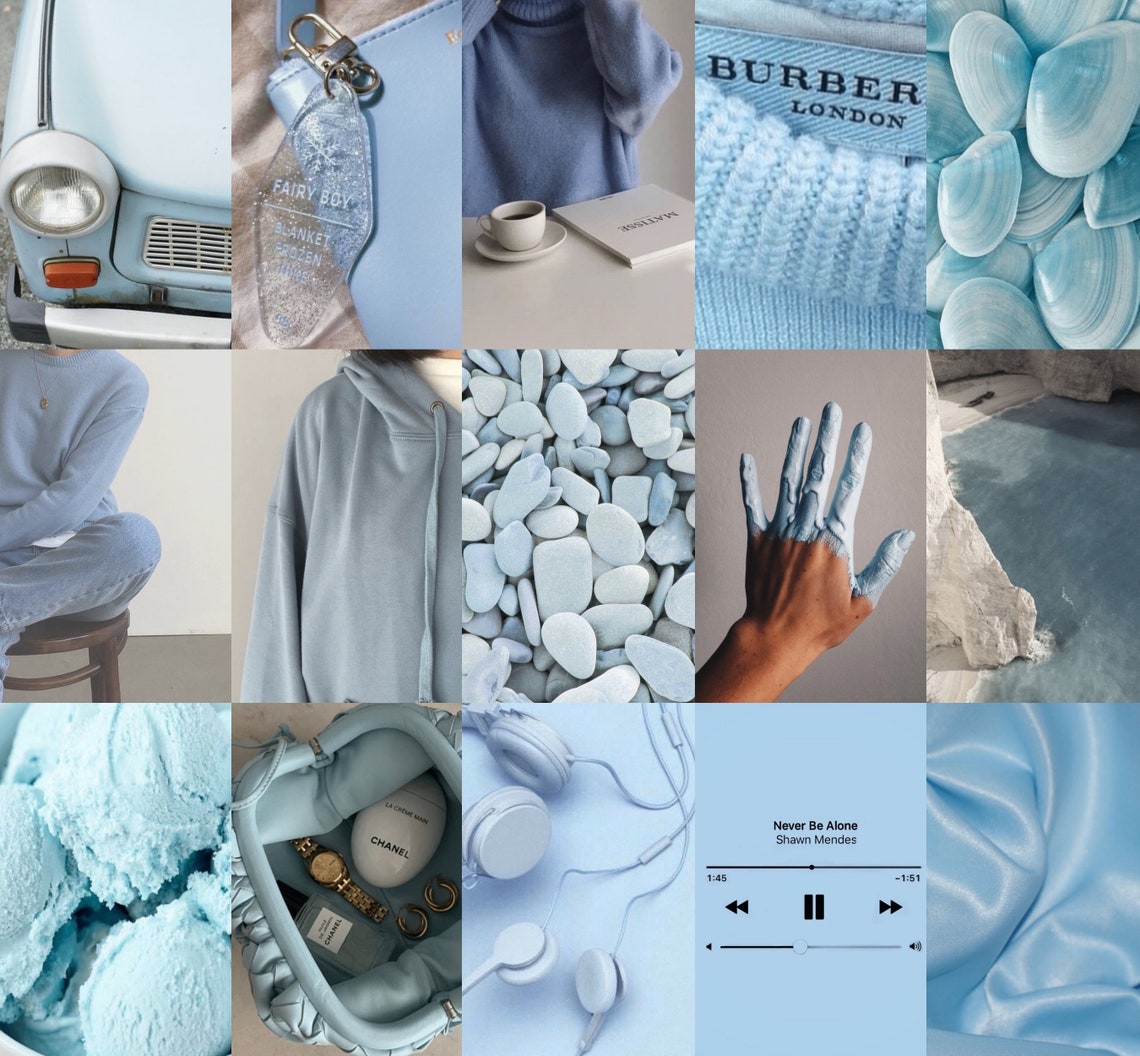 100 PCS | Pastel Blue Aesthetic Wall Collage | Powder Blue Aesthetic ...