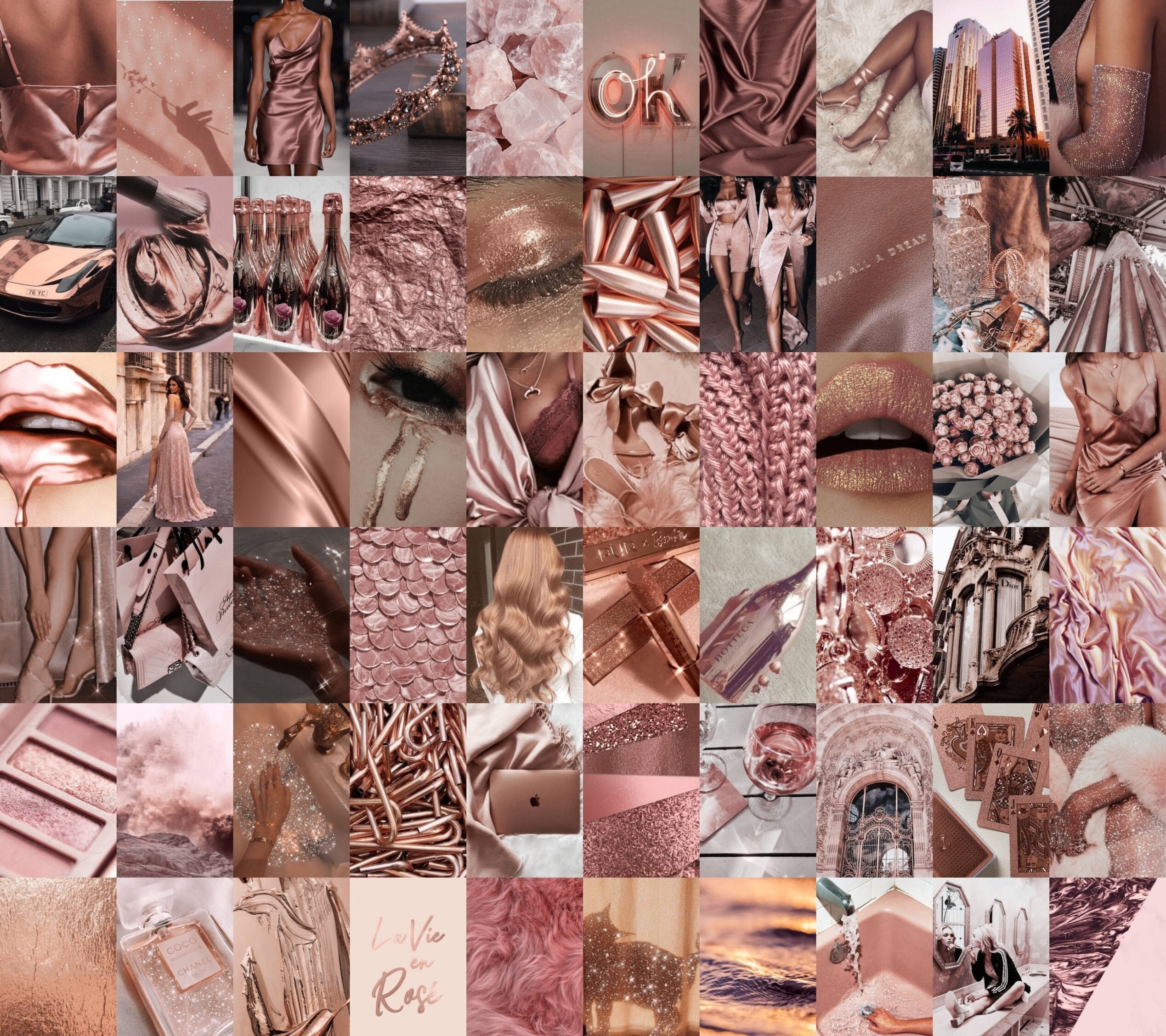 100 PCS Rose Gold Aesthetic Wall Collage Rose Aesthetic Wall Collage ...