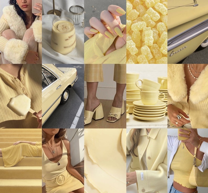 100 PCS Pastel Yellow Aesthetic Wall Collage Yellow Aesthetic Wall ...