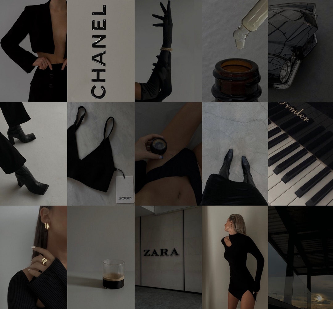 100 PCS | Dark Minimal Aesthetic Wall Collage | Black Aesthetic Wall ...