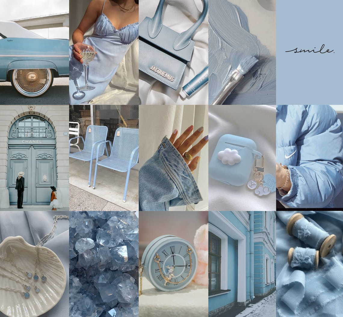 100 PCS | Pastel Blue Aesthetic Wall Collage | Powder Blue Aesthetic ...