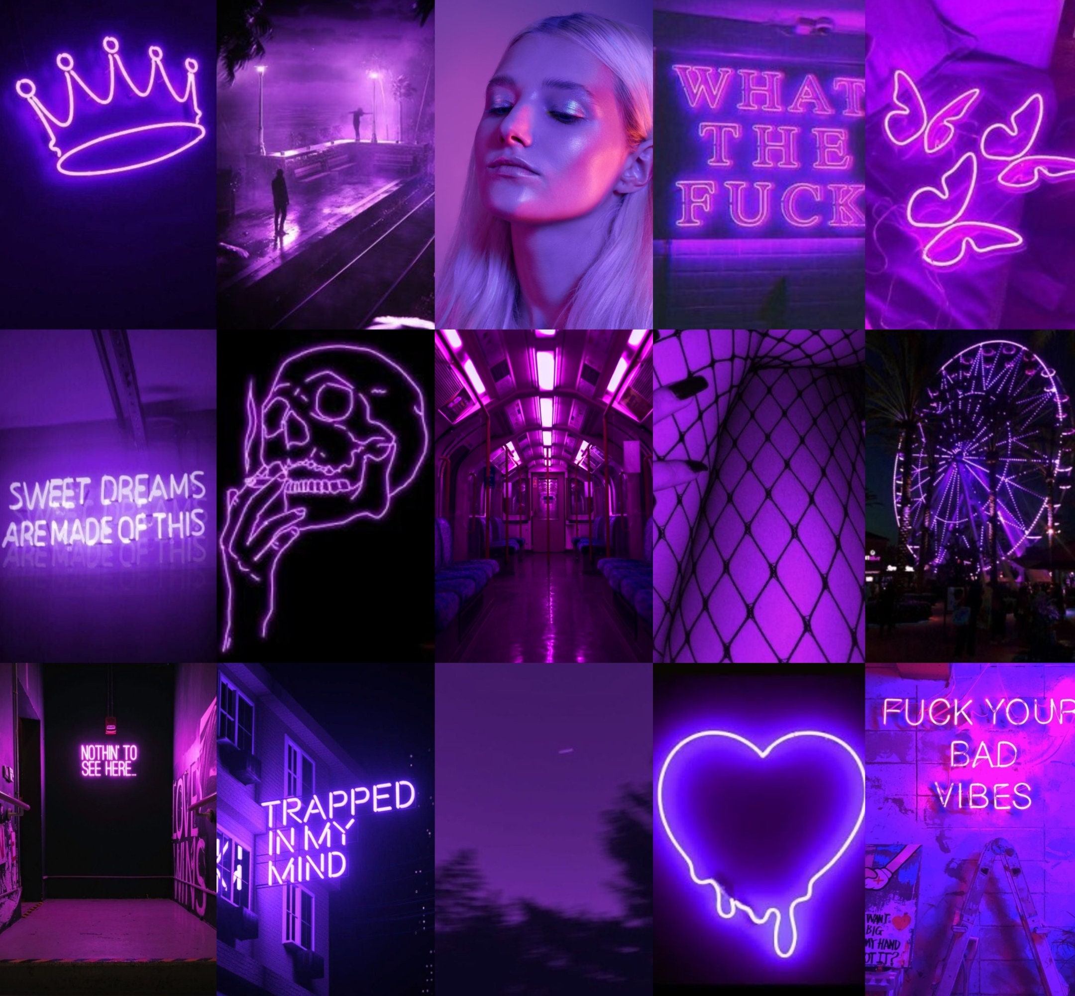 90 PCS Neon Purple Aesthetic Wall Collage Purple Aesthetic Wall Collage ...