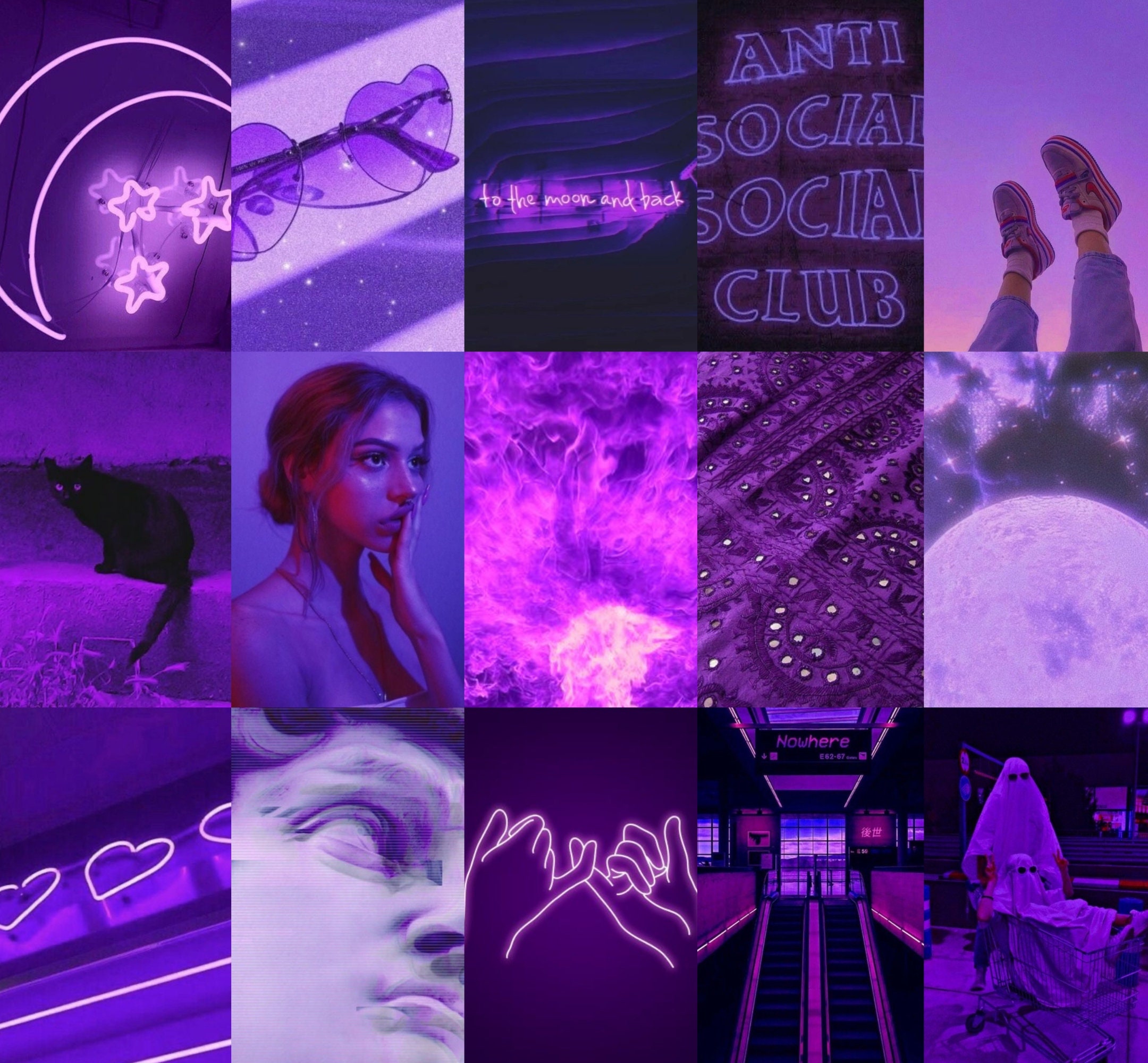 90 PCS Neon Purple Aesthetic Wall Collage Purple Aesthetic Wall Collage ...