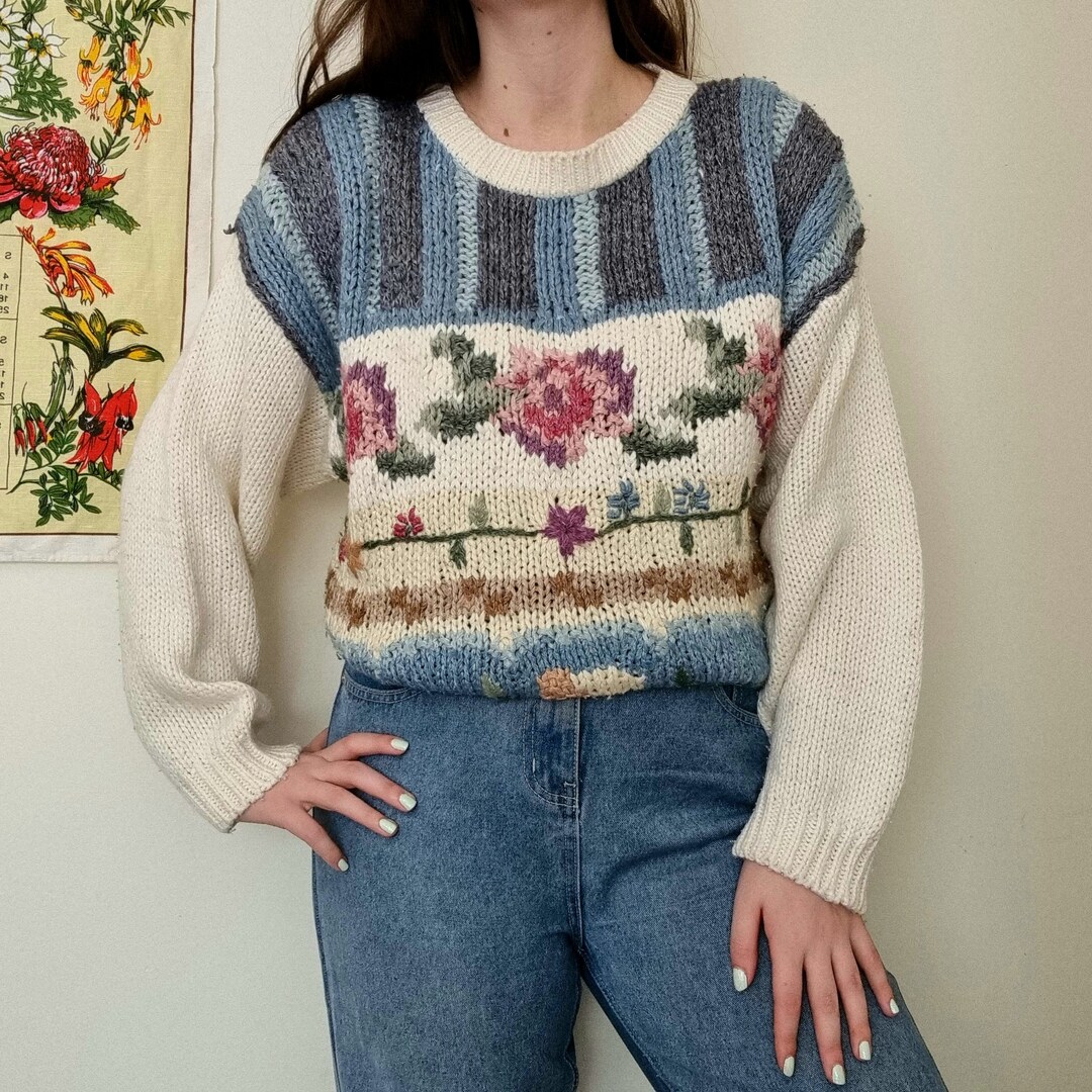 Vintage Floral Cottagecore Grandma Knitted Jumper - Etsy
