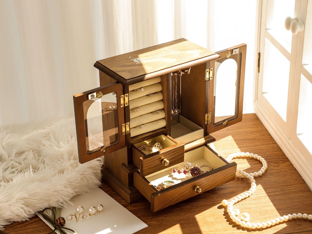 Personalized Walnut Jewelry Organizer Box, Engrave Jewelry Box, Wooden ...