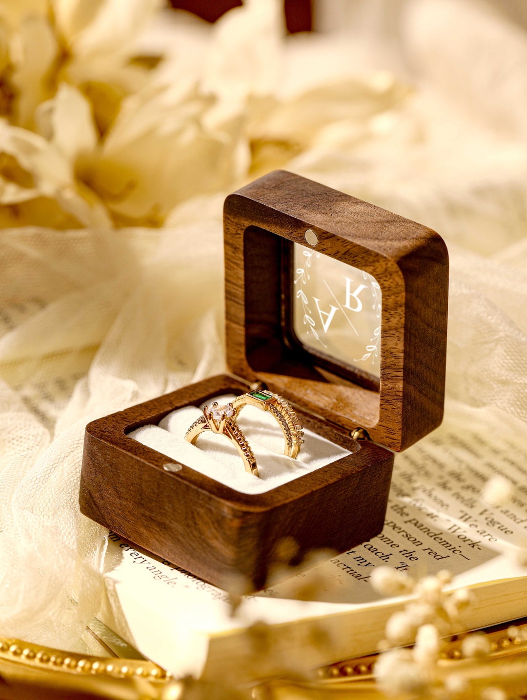 Personalized Wood Ring Box, Wooden Ring Box With Glass Lid, Ring Box Proposal, Wedding Proposal ...