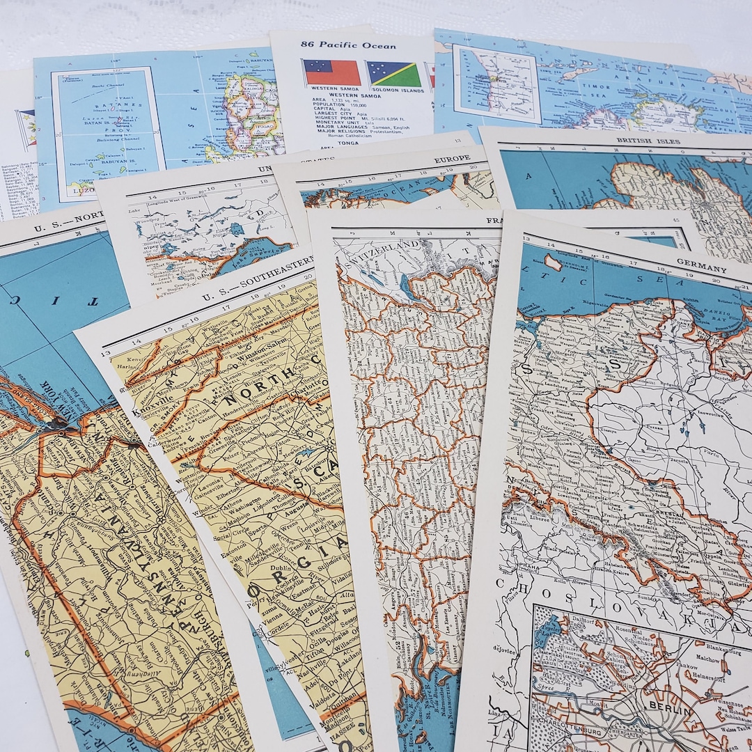 Vintage Map Pages: Scrapbooking & Junk Journaling - Pack of 20 - Etsy