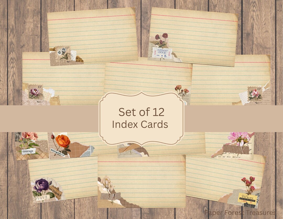 Vintage Floral Index Cards • 4 Page Printable Junk Journal Kit • Lined ...