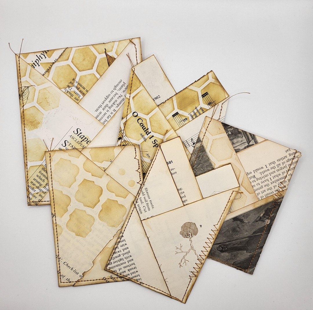 Handmade Vintage Book Page Pockets: Stitched Ephemera, Set of 5 - Etsy
