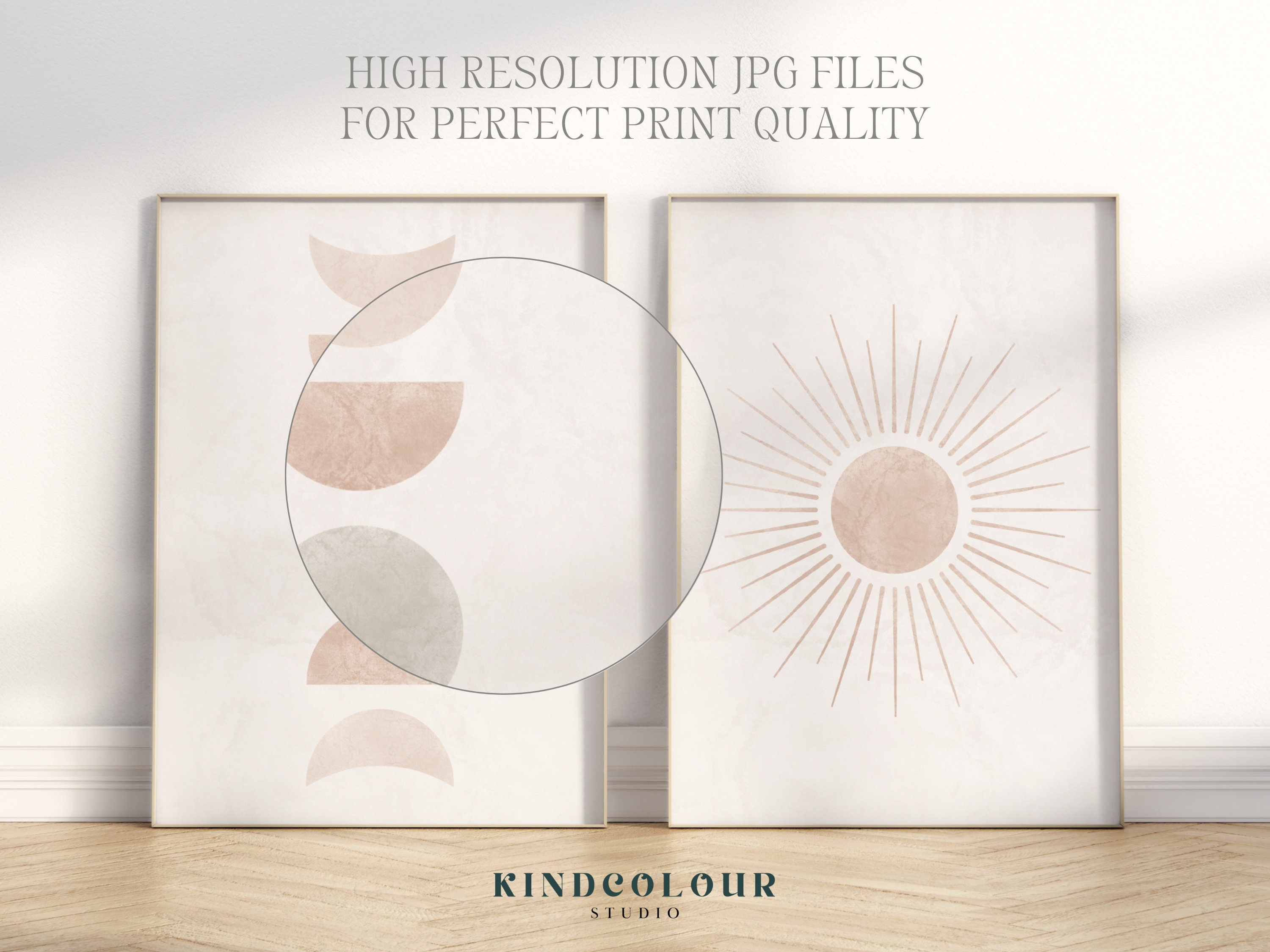 Moon Phase Wall Art, Boho Sun and Moon, Boho Wall Art Set, Two Piece ...