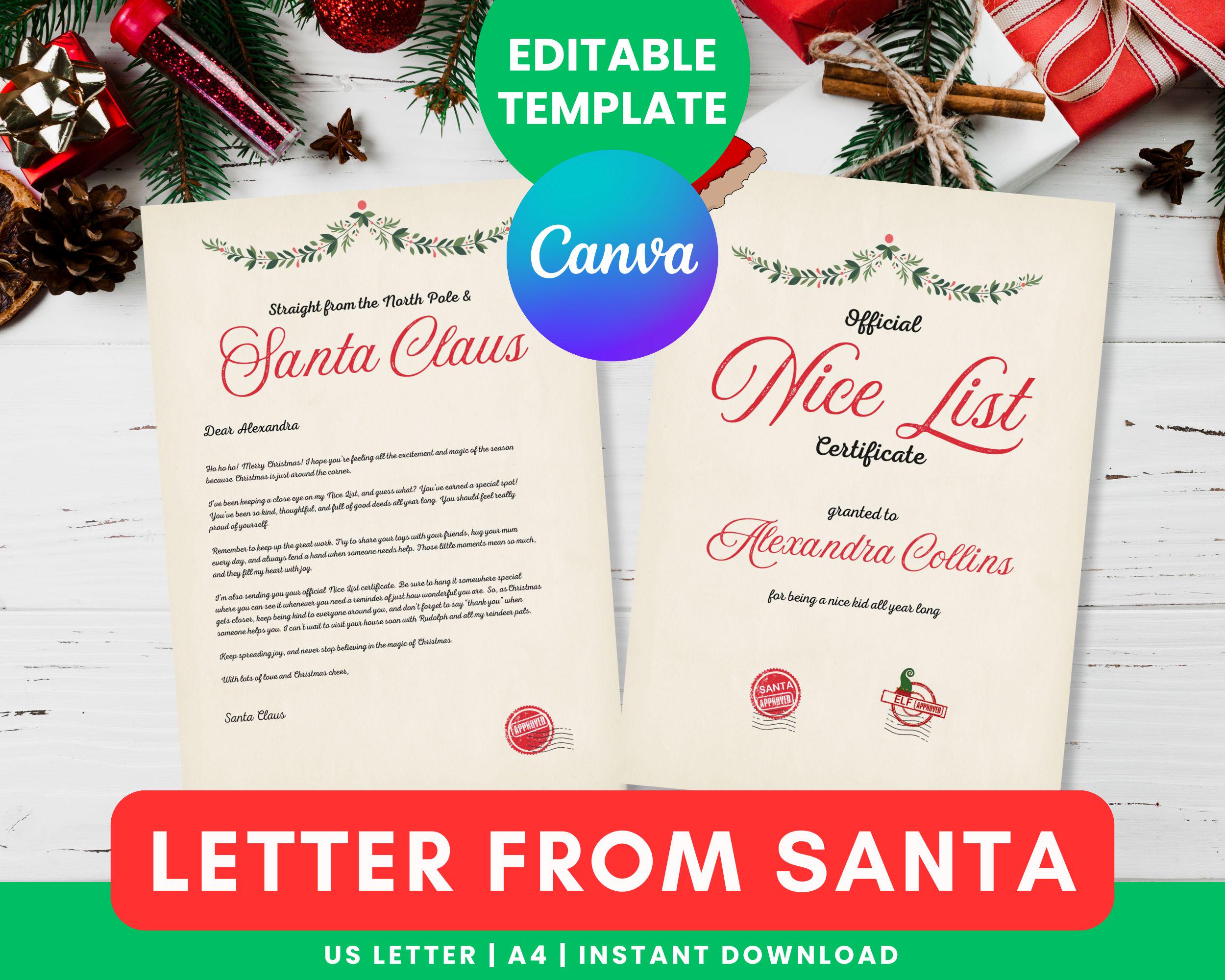 Letter From Santa Template | Editable Letter From Santa | Nice List ...