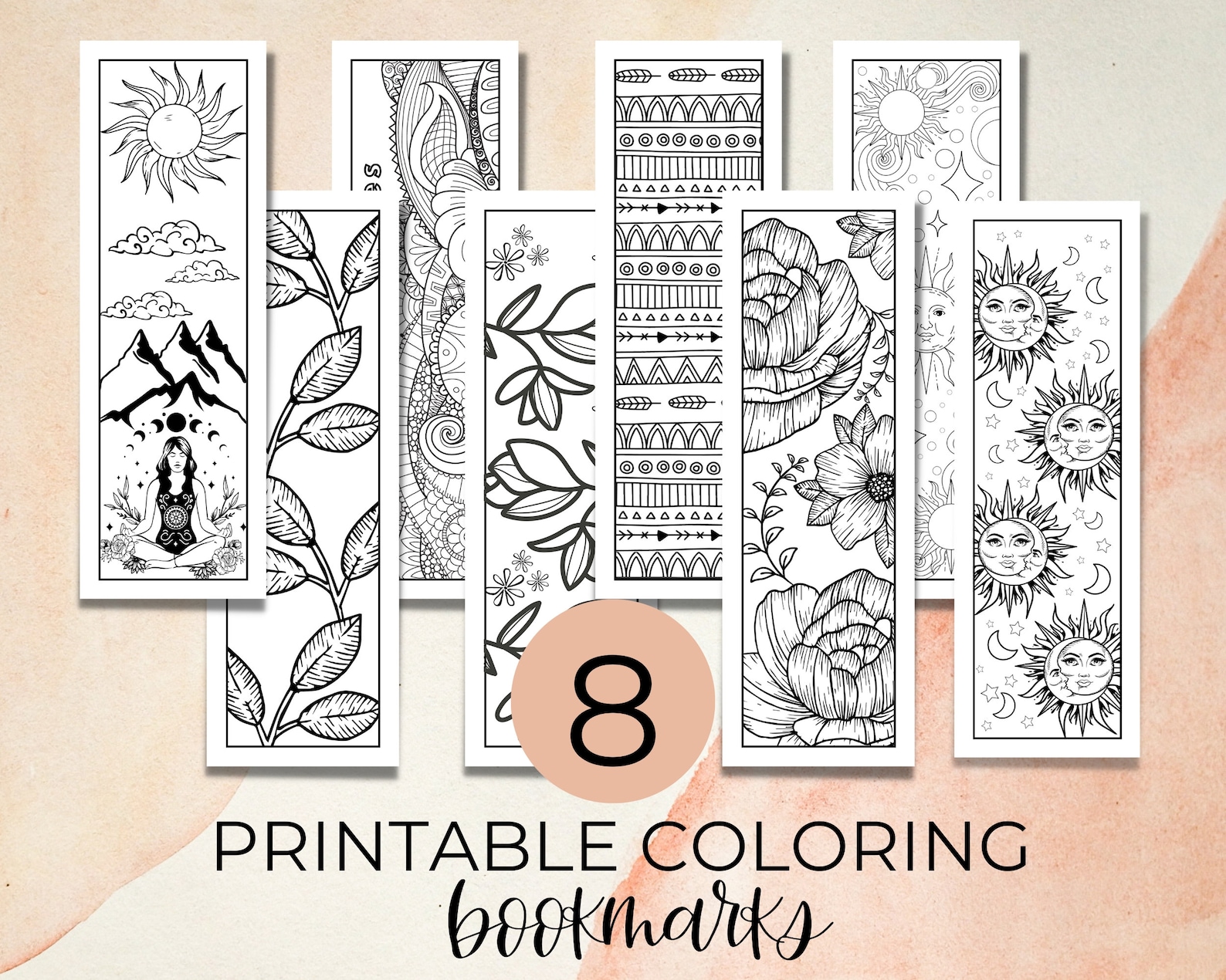8 Printable Coloring Bookmarks | Boho Printable Coloring Bookmarks ...