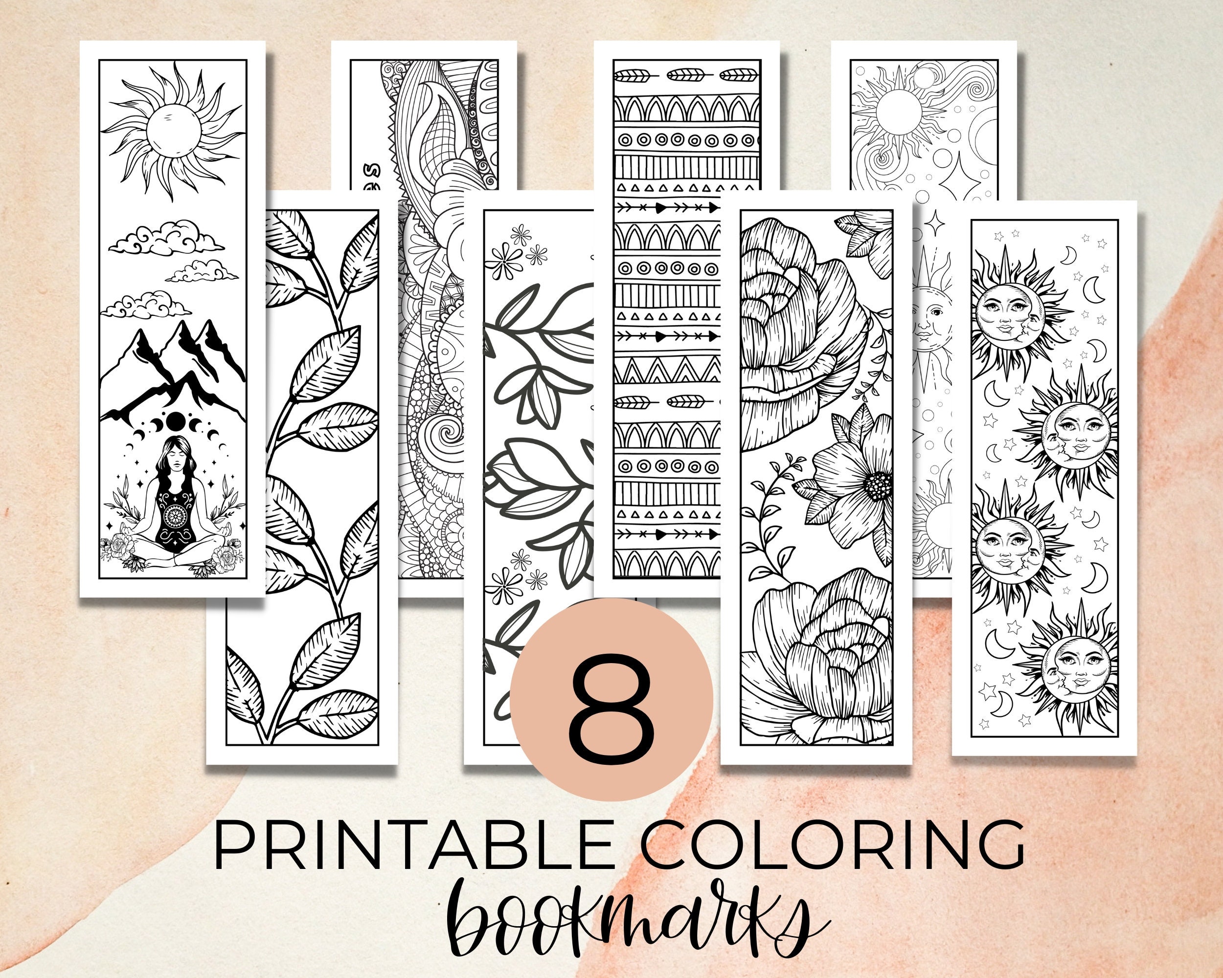 8 Printable Coloring Bookmarks | Boho Printable Coloring Bookmarks ...