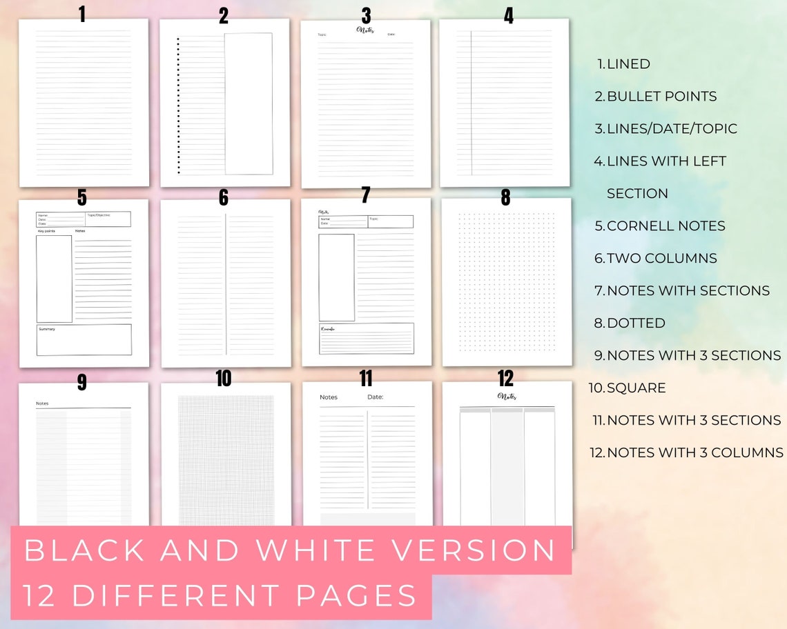 Note Taking Templates Printable Printable Notepad College Note Taking ...