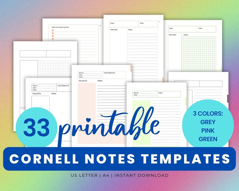 Cornell Notes. Cornell Notes Template. Cornell Notes Printable. Note ...