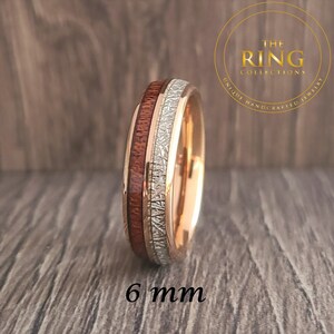 Rose Gold Wood and Meteorite Inlay Wedding Band for Men Women, Rose ...