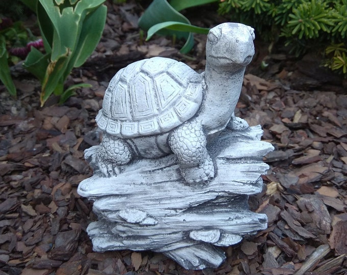 Concrete Turtle on a Log Tortoise Decor Small Turtle - Etsy