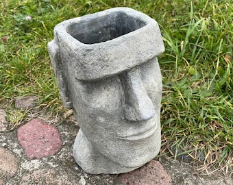 Stone Garden Small Moai Head Planter Ornament - Etsy UK