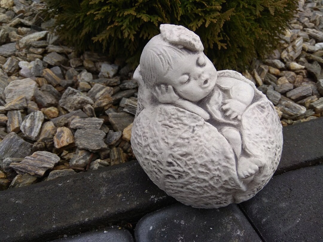 Baby in Cabbage Concrete Statue, Newborn Stone Figure, Baby Home Decor ...