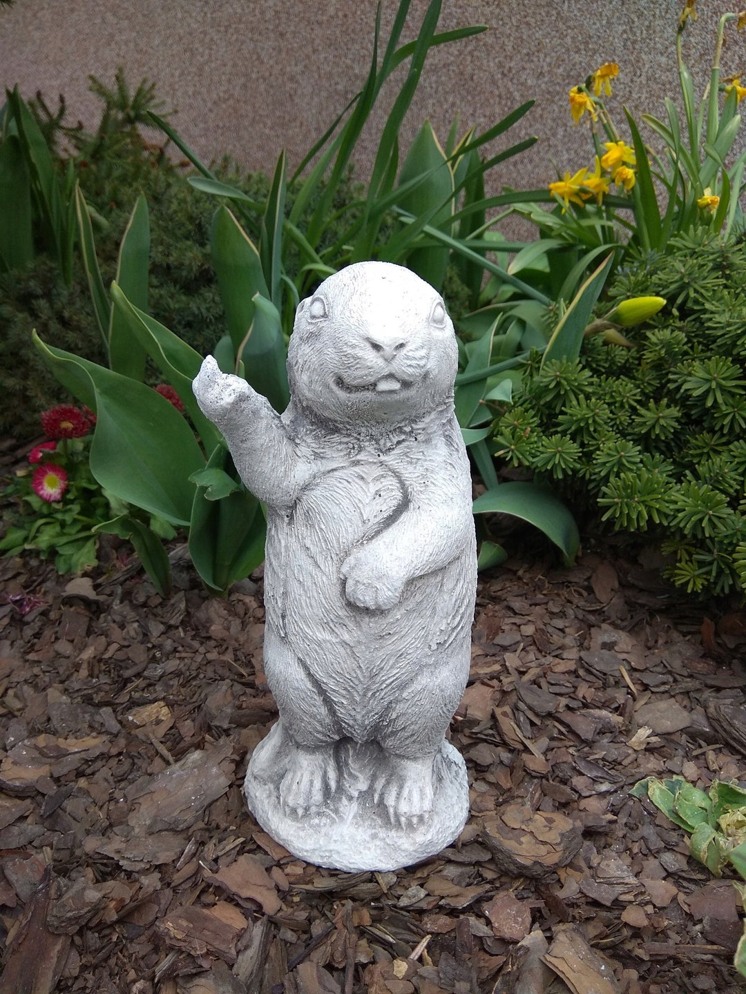 Concrete Marmot Shows Middle Finger, Rodent Garden Decor, Solid Stone ...
