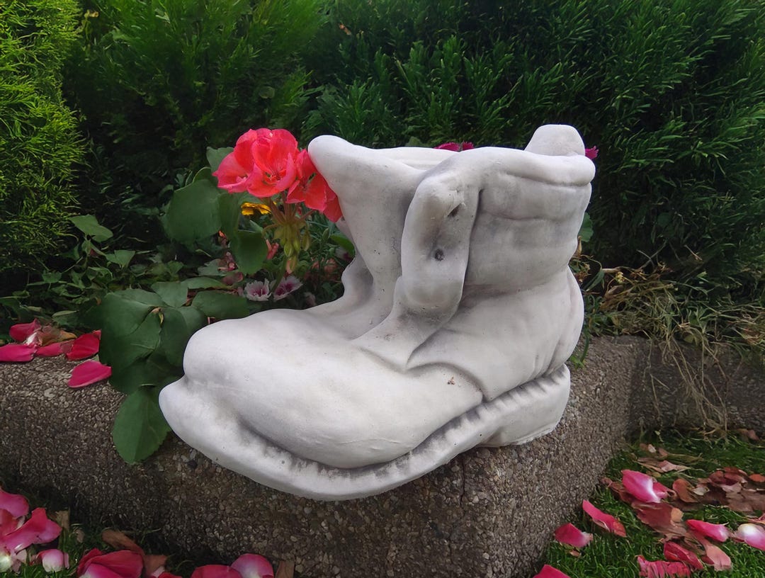 Old Boot Stone Planter, Concrete Shoe Garden Decor, Funny Shoe Plant ...