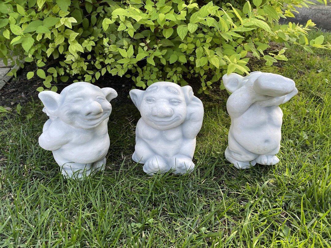 Concrete Gnome Statues 3 in 1, Garden Trolls, Stone Gnome Figures, Lawn ...