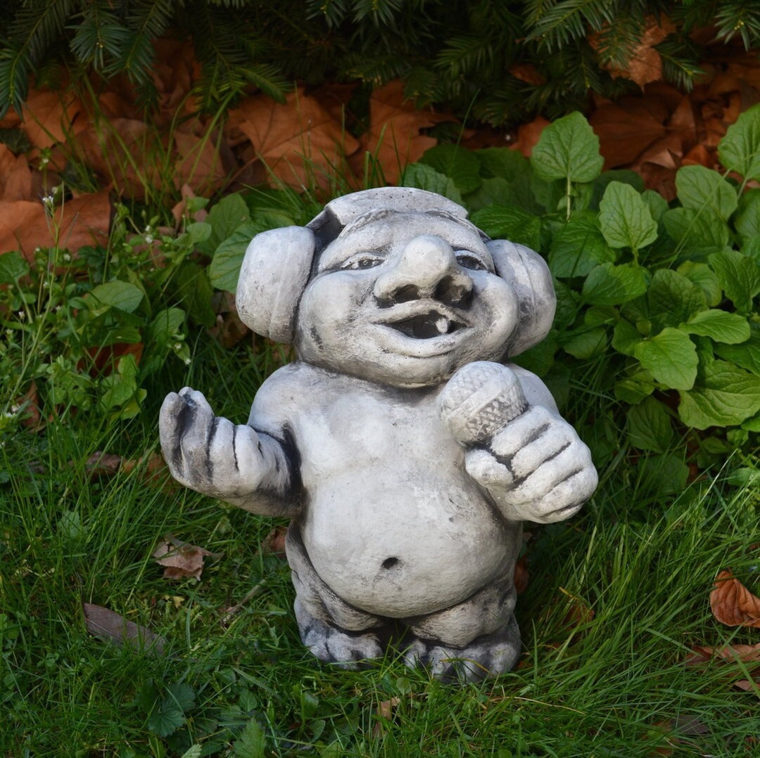 Singing Ogre Concrete Statue, Gnome Stone Figure, Troll With Microphone ...