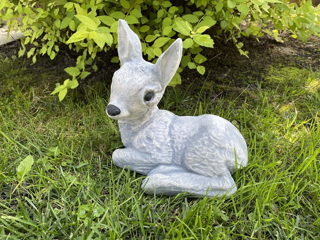 Small Deer Statue, Deer Carving, Concrete Doe Figurine, Hand Cast Deer ...