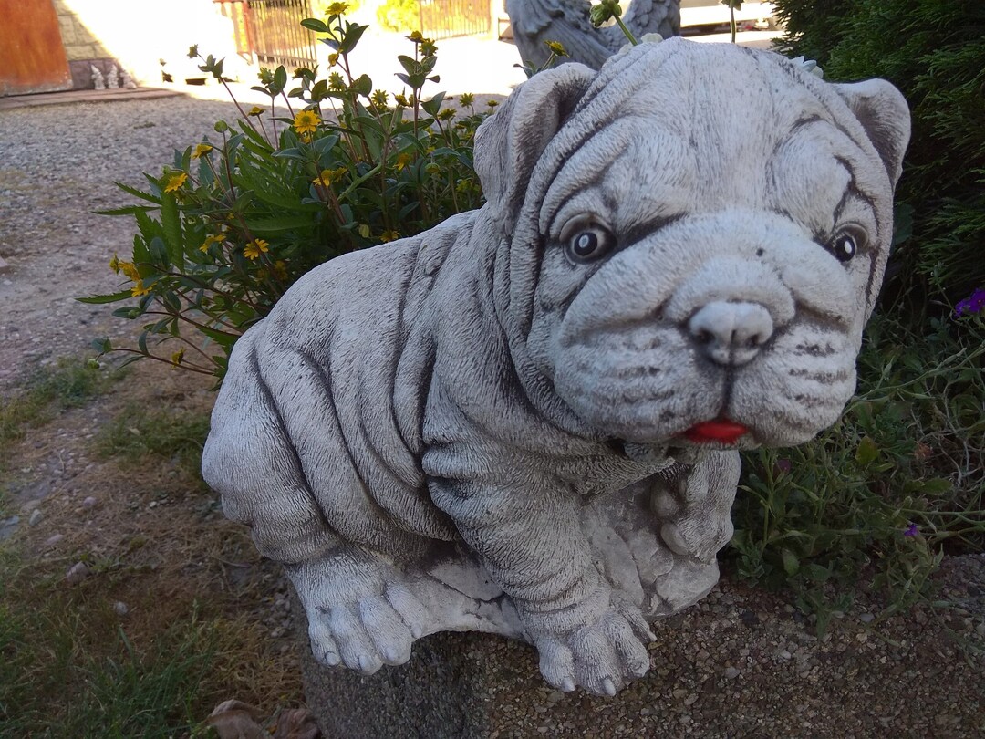 Shar Pei Statue, English Bulldog Figure, Puppy Garden Ornament, Shar ...