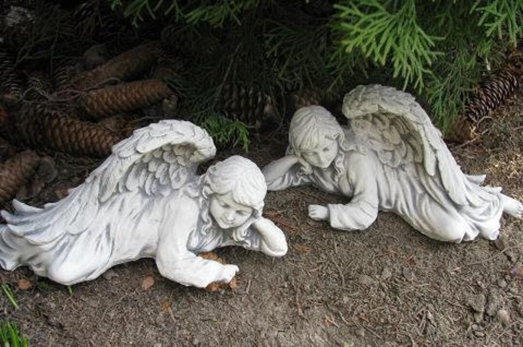 Baby Angel Statues 2 in 1, Concrete Cherubs Solid Stone Sculptures ...