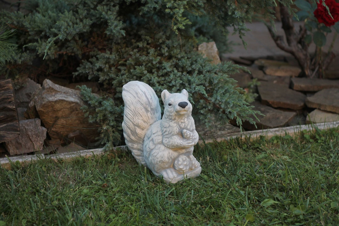 Squirrel With Nut Concrete Statue, Life-size Squirrel Decor, Animal ...