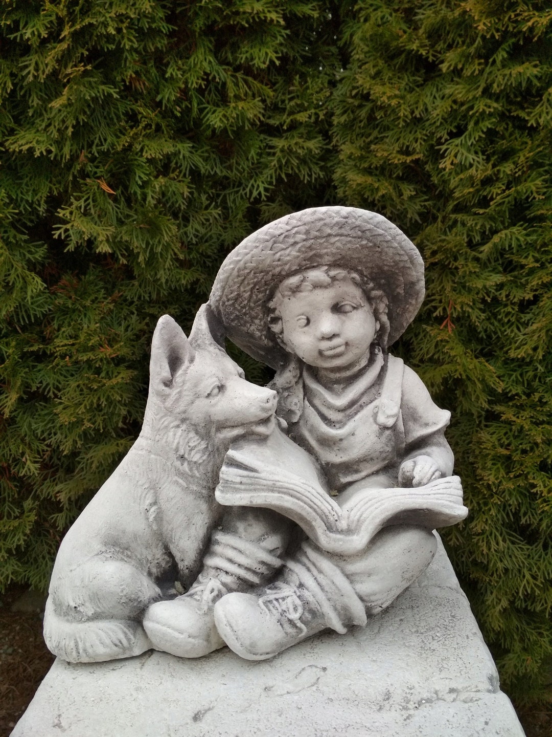 Boy With Dog Reading Statue Toddler Figurine Outdoor - Etsy