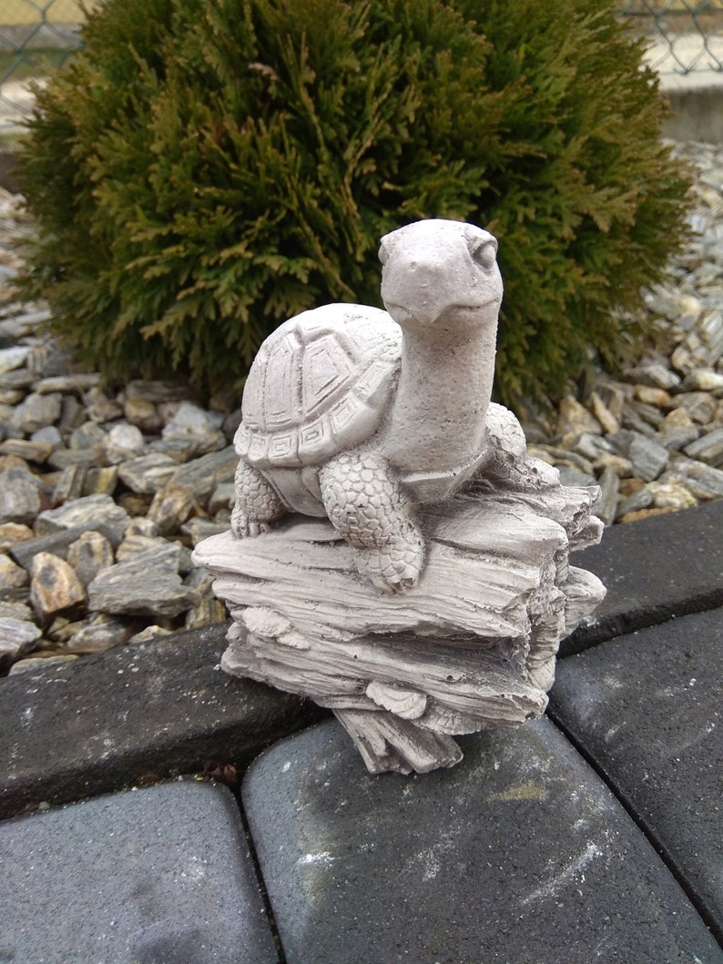Concrete Turtle on a Log Tortoise Decor Small Turtle - Etsy