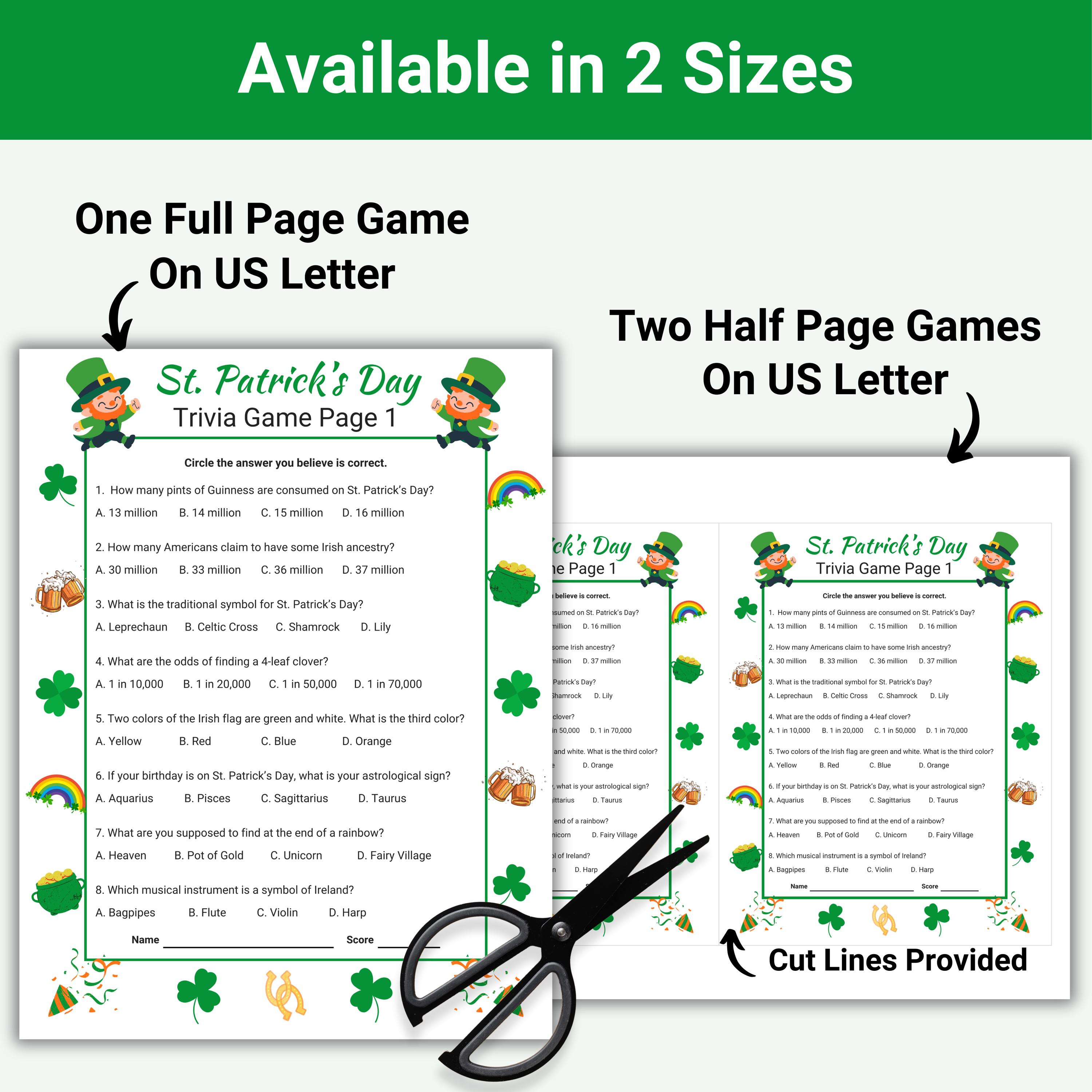 St Patricks Day Printable Trivia Games, Irish Trivia Quiz Game, St ...