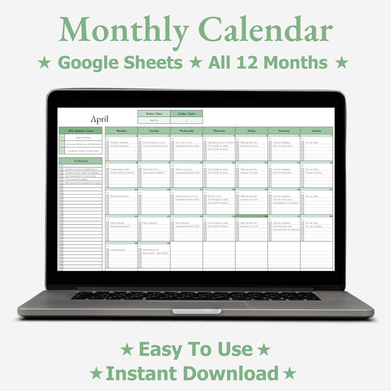 Editable Calendar for Google Sheets, Daily, Weekly, Monthly Task ...