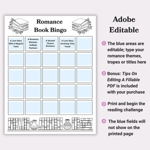 Romance Book Bingo for Adults, Printable Romantasy Book Prompts ...