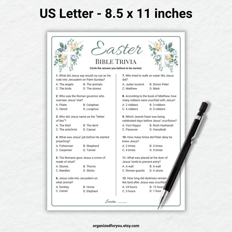 Easter Bible Trivia Game, Printable Party Game, Christian Easter ...