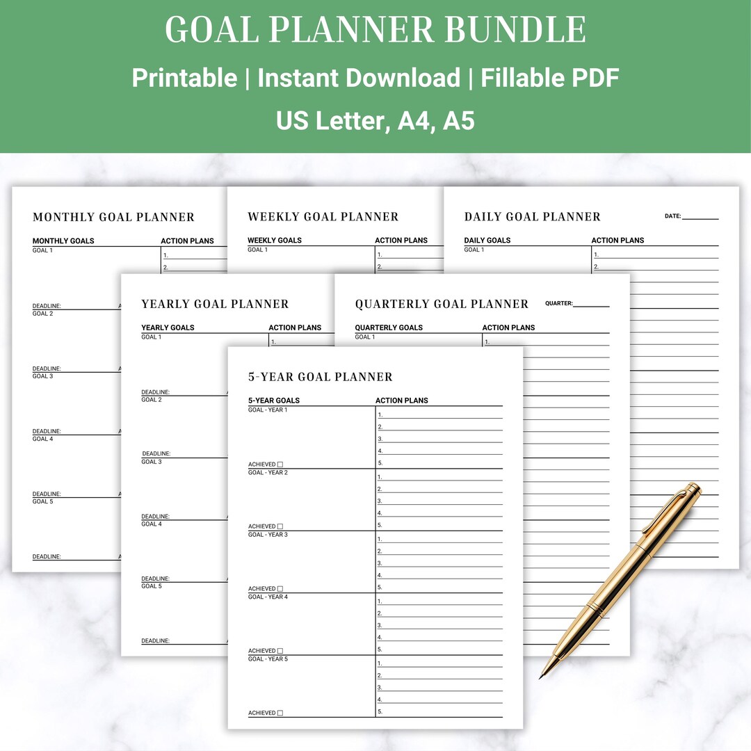 Goal Setting Planner, Goal Tracking Sheet, Goal Worksheet, Monthly and ...