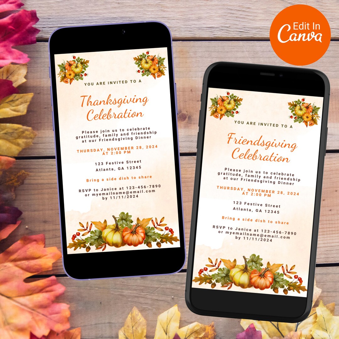 Thanksgiving Digital Invitation, Editable Canva Invite Template ...