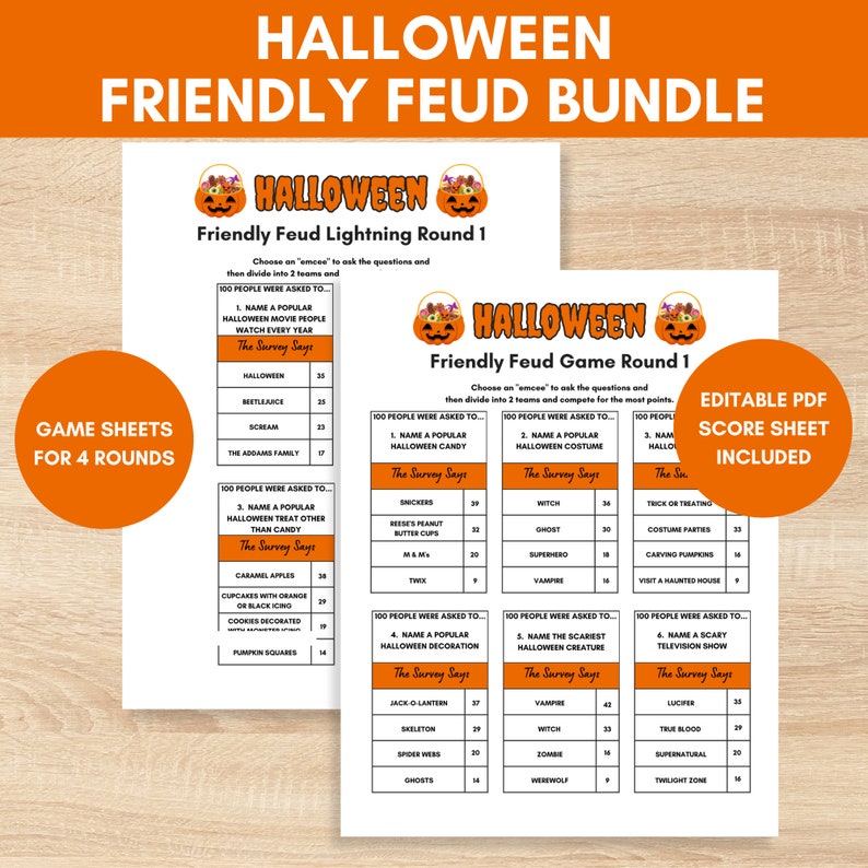 Halloween Friendly Feud Game, Printable Adult Games, Halloween ...