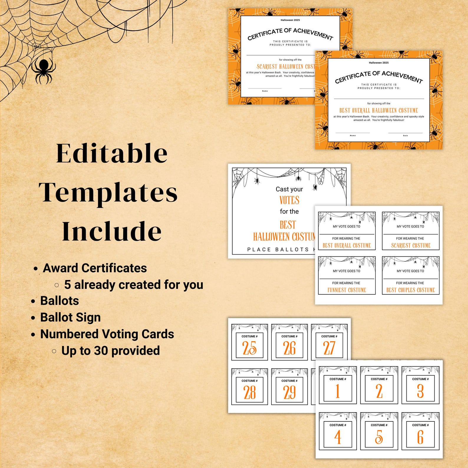 Halloween Costume Contest Kit, Canva Editable Winner Certificate ...