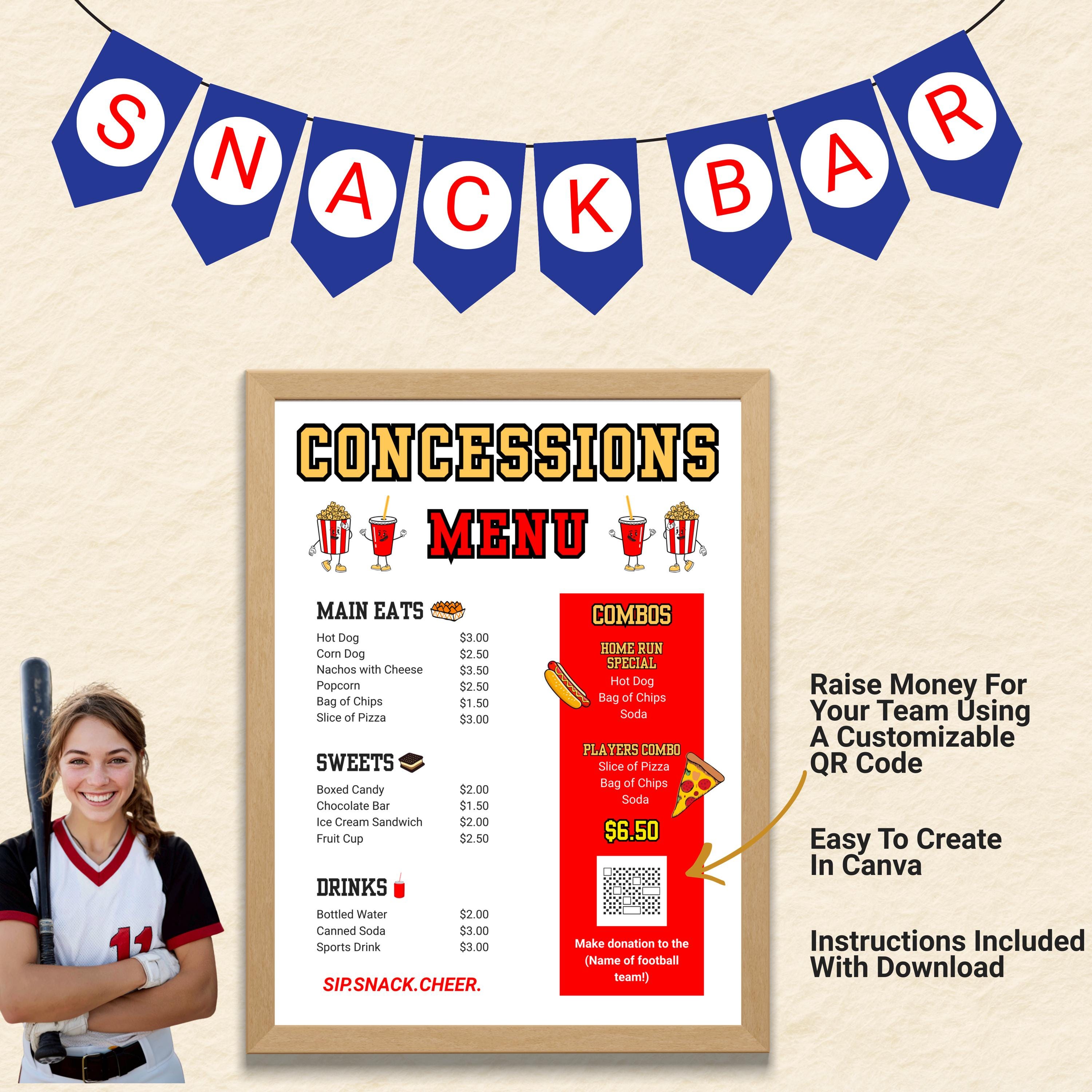 Concession Stand Menu, Editable Canva Template, Customizable Table Sign ...