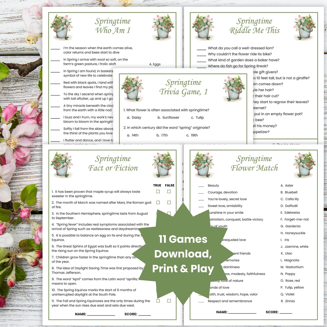 Printable Spring Party Games, Garden Party Games for Adults, Seniors ...