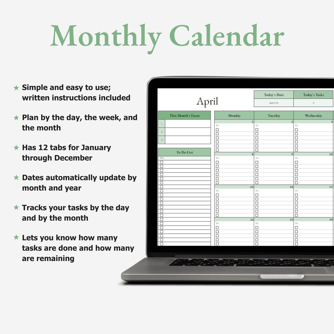 Editable Calendar for Google Sheets, Daily, Weekly, Monthly Task ...