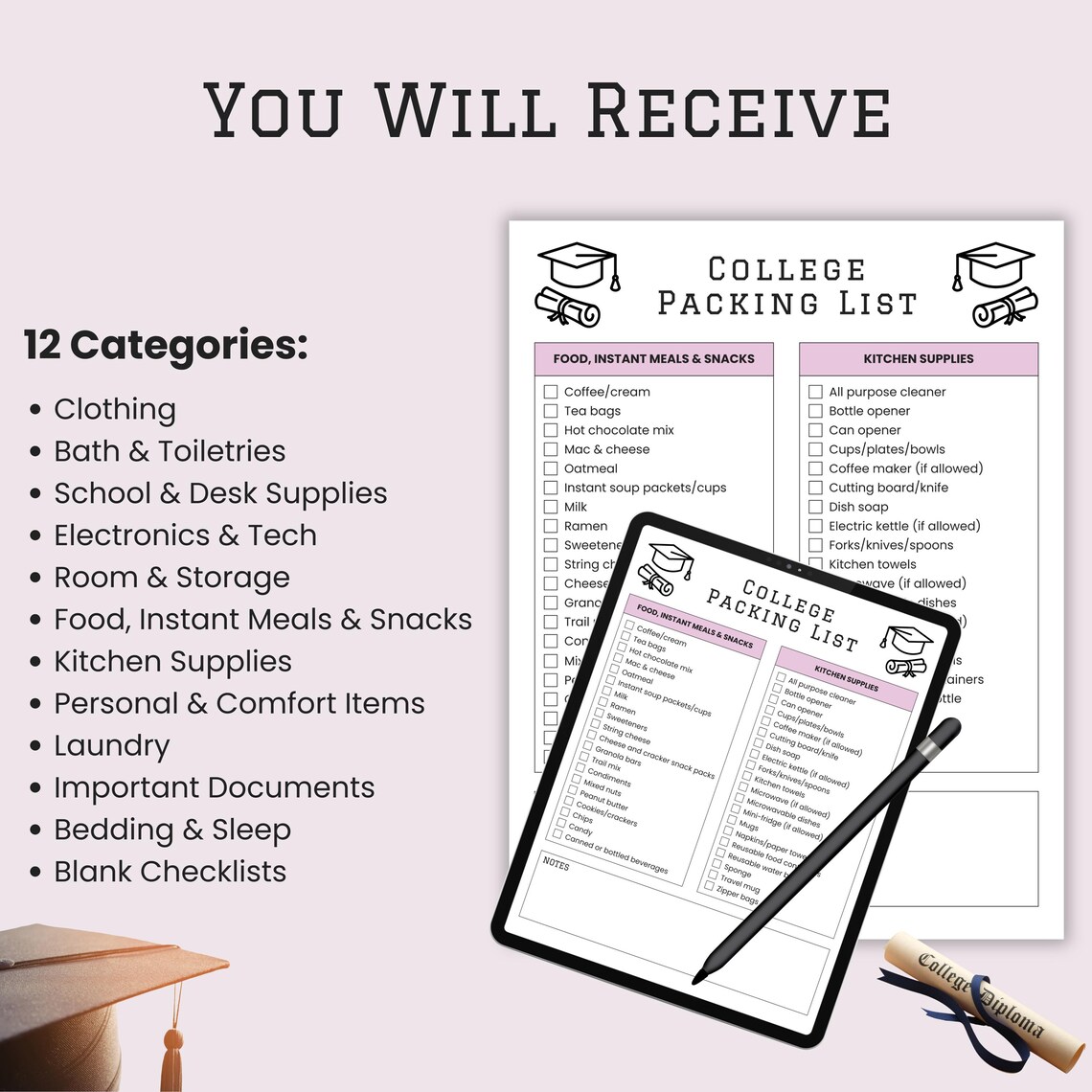 College Packing List for Girls, Dorm Room Essentials Checklist, Must ...