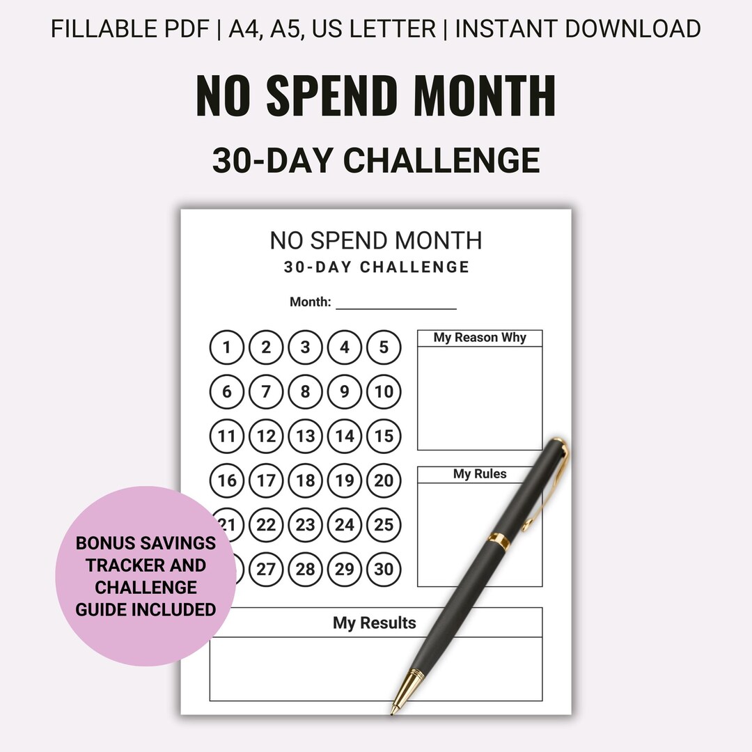 No Spend Month, Printable 30 Day Challenge, No Buy 2026, Savings ...