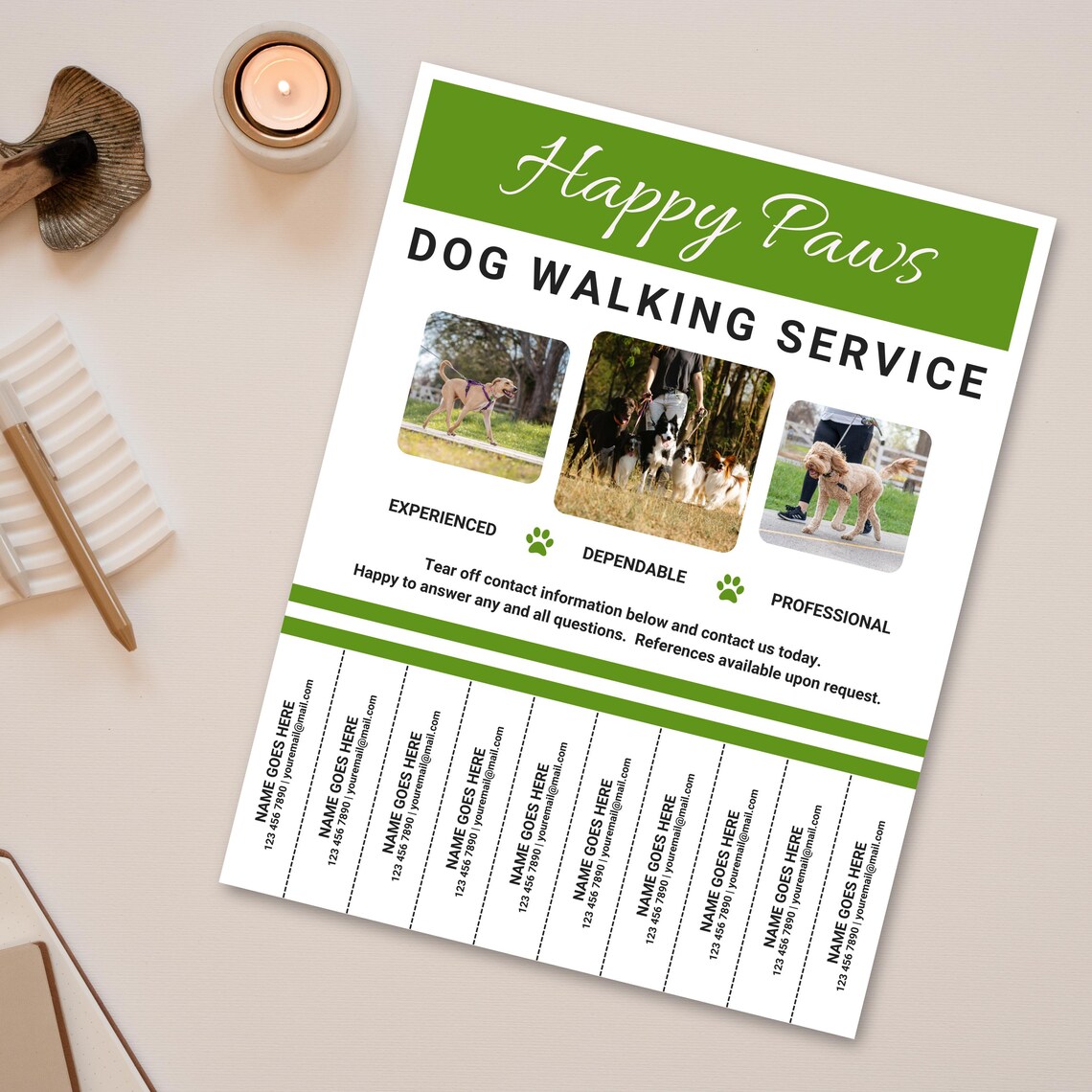 Dog Walker Services Tear off Flyer Template, Summer Dog Walking ...