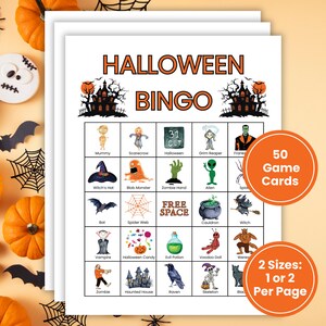 Halloween Bingo Game, 50 Unique Bingo Cards, Printable Halloween ...