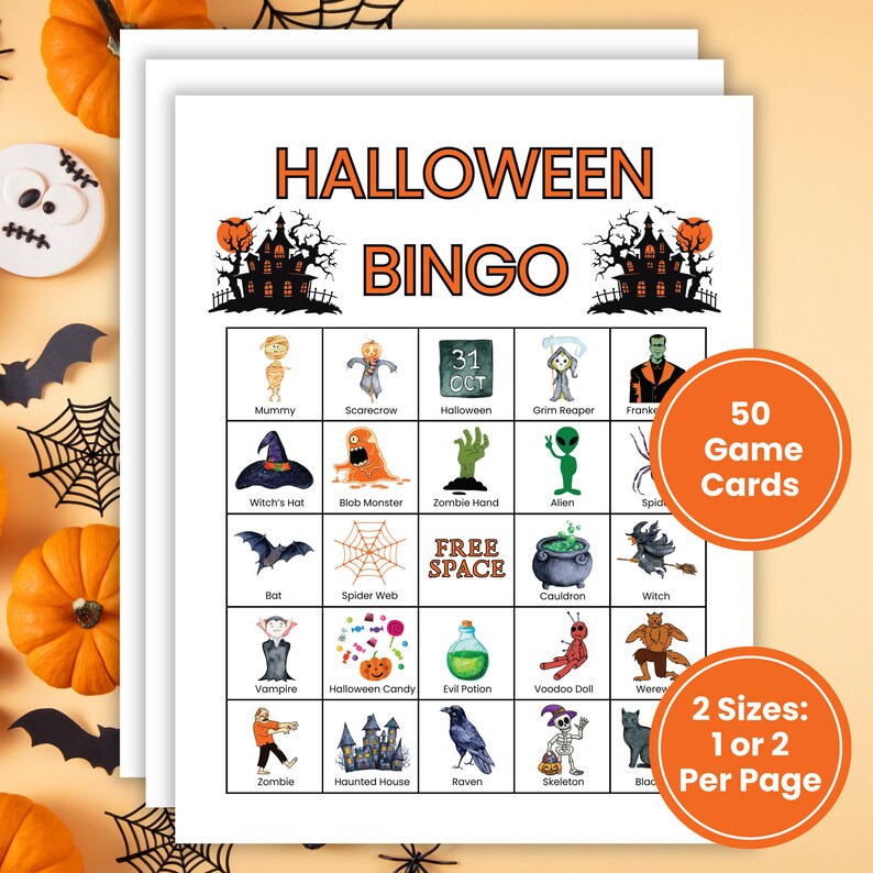 Halloween Bingo Game, 50 Unique Bingo Cards, Printable Halloween ...